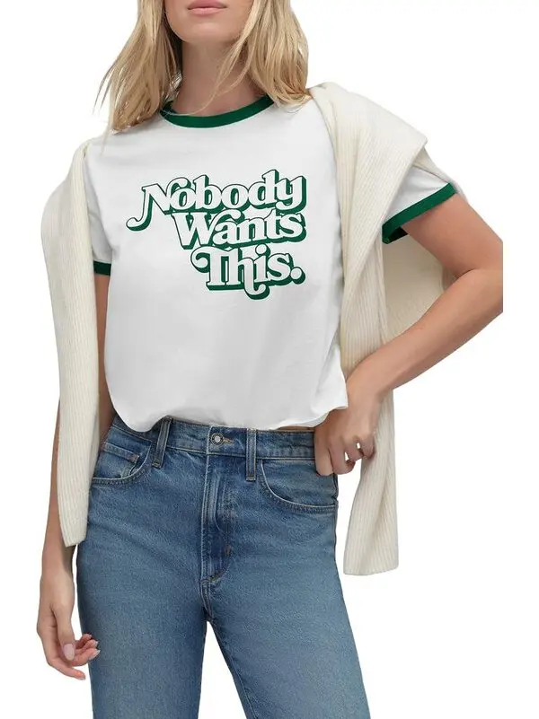 FAVORITE DAUGHTER Contrast Binding Graphic T-shirt - White/emerald