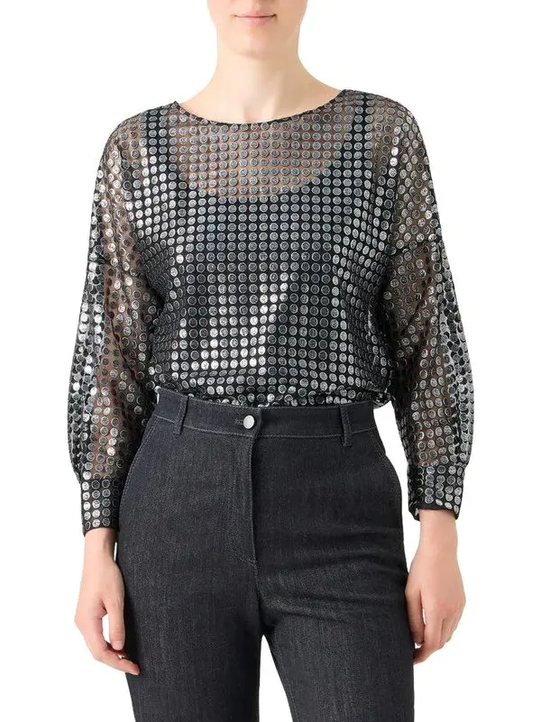 Akris Metallic Dot Semisheer Shirt - Brushed Steel