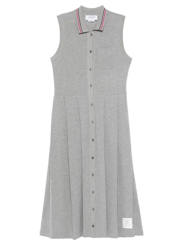Thom Browne Sleeveless Pleated Bottom Polo Dress - Grey