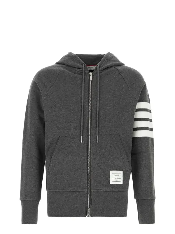 Thom Browne Classic Loopback Full Zip Hoodie With Engineered 4 Bar - Grey