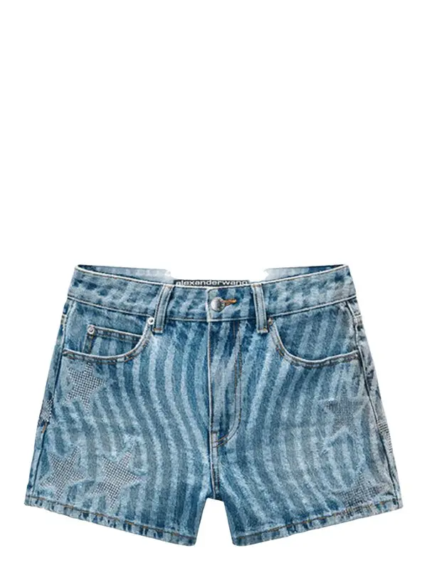 Alexander Wang Stars & Stripes Laser Print Hotfix Shorts - Blue