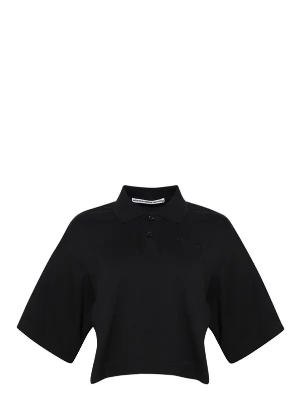 Alexander Wang Short-sleeve Cropped Polo T-shirt - Black