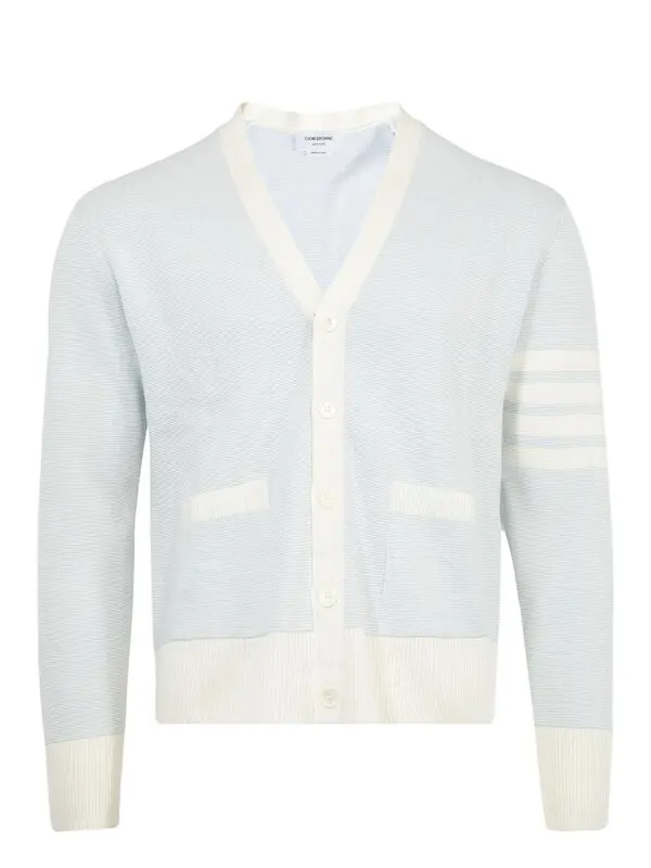 Thom Browne Textured Striped Stitch Relaxed Fit V-neck Cardigan - Blue