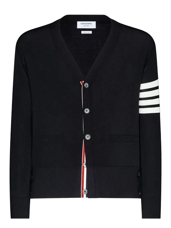 Thom Browne Classic 4 Bar Merino Wool V-neck Cardigan - Black