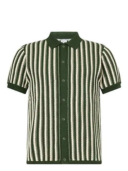 PERCIVAL Collins Striped Knitted Polo Shirt - Green