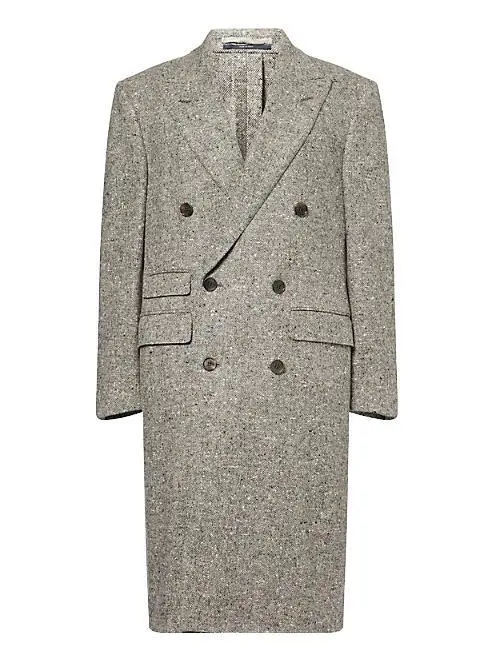 Dunhill Double-breasted Tweed Cashmere Overcoat - Oatmeal Grey