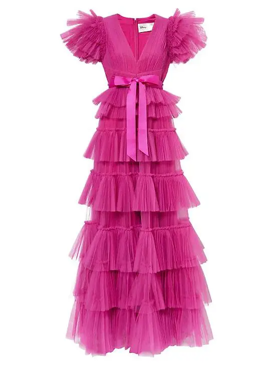 Huishan Zhang X Disney Nicolette Ruffled Woven Gown - Fuscia