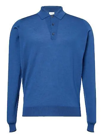 John Smedley Knitted Long-sleeve Wool Polo Top - Charles Blue