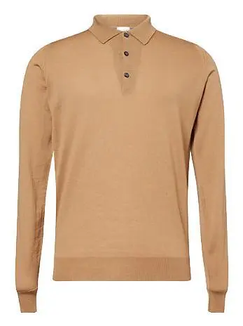 John Smedley Knitted Long-sleeve Wool Polo Top - Nutmeg
