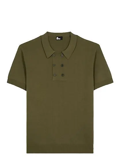 The Kooples Collared Double-button Cotton-blend Polo - Kaki