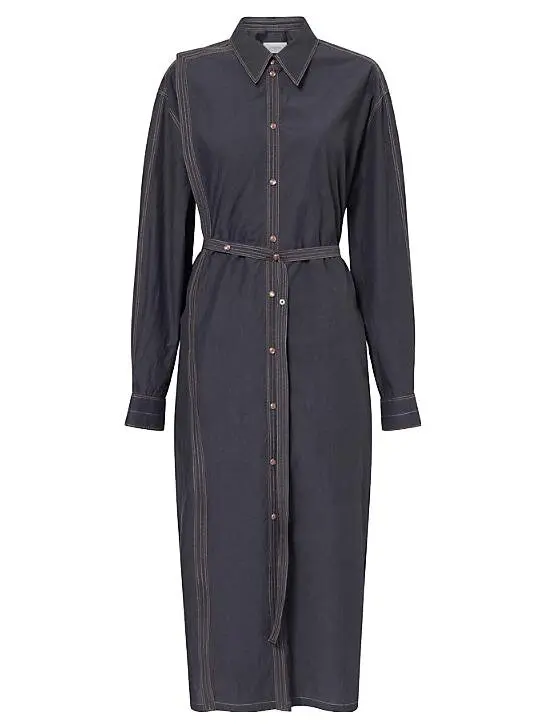 LEMAIRE Asymmetrical Belted Cotton-poplin Midi Dress - Charcoal