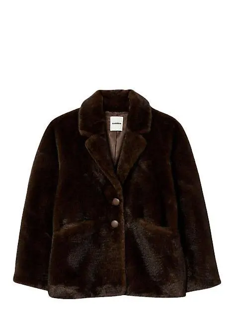 Sandro Lapel-collar Faux-fur Coat - Black Brown