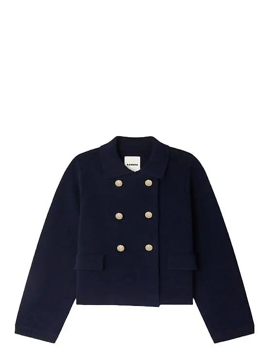 Sandro Collared Double-breasted Wool Cardigan - Navy Blue