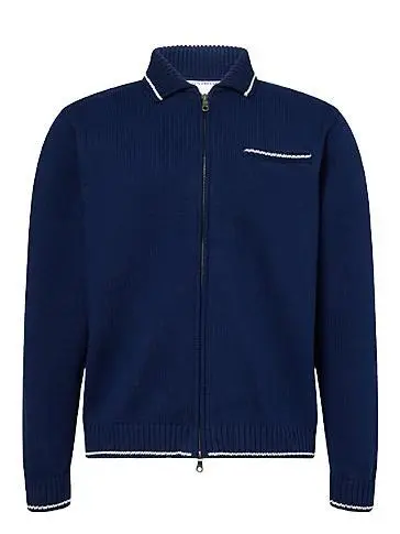 PERCIVAL Striped-trim Knitted Cardigan - Navy