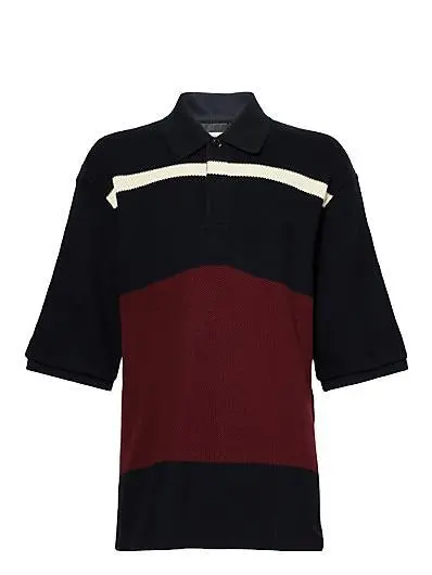 Bottega Veneta Striped Cotton-knit Polo Top - Navy/burgundy/quinoa