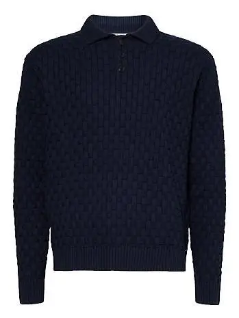 PERCIVAL Basket-weave Knitted Jumper - Navy