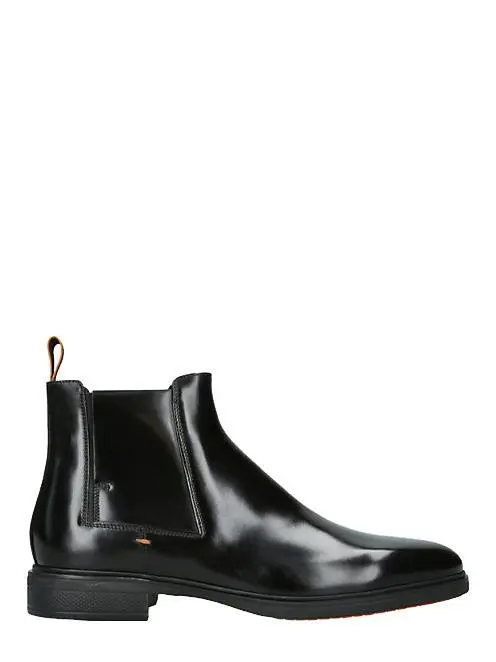 Santoni Leather Flat Chelsea Boots - Black