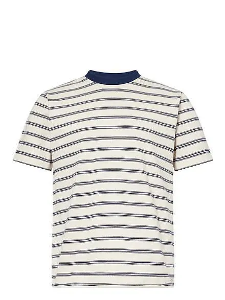 PERCIVAL Breton-striped Raw-hem Cotton-jersey T-shirt - Ecru With Navy