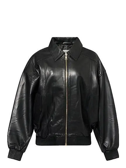 Dissh Leather Bomber Jacket - Black