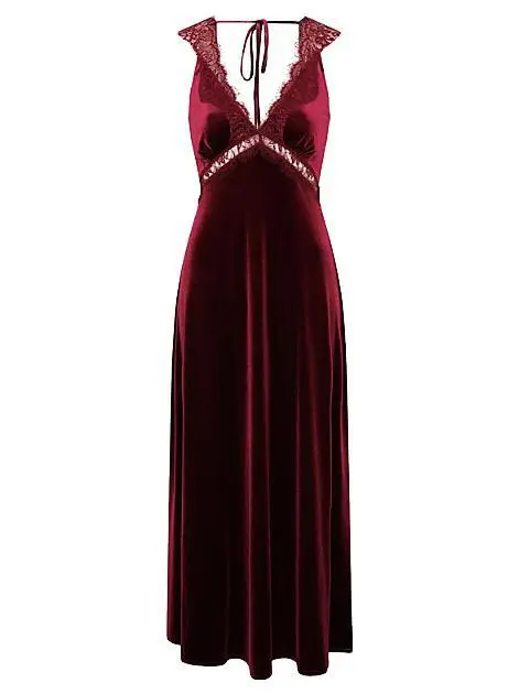OMNES Aurelia Lace-trim Velvet Midi Dress - Deep Wine