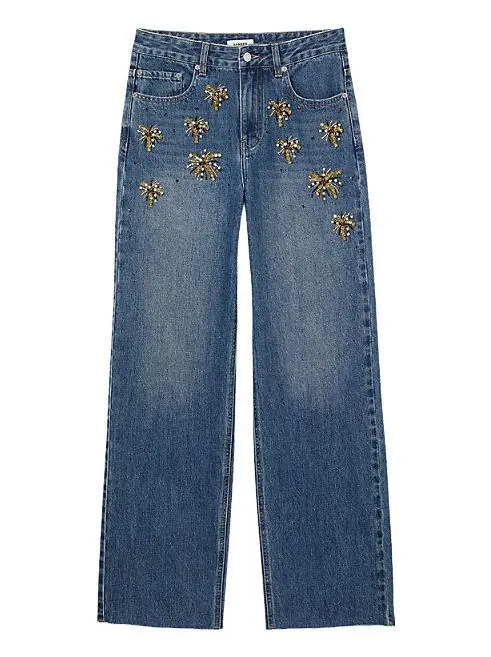 Sandro Rhinestone-embellished Mid-rise Straight Jeans - Blue Jean