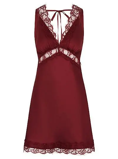 OMNES Darlia Lace-trim Satin Mini Dress - Merlot