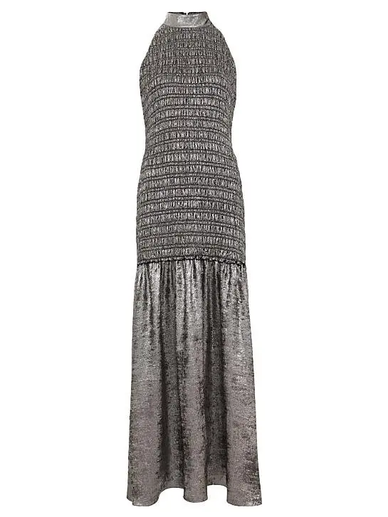 PHASE EIGHT Tasmin Shirred-bodice Sleeveless Maxi Dress - Silver