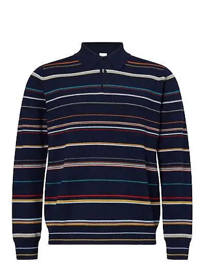 Paul Smith Striped Long-sleeve Wool Polo Shirt - Navy