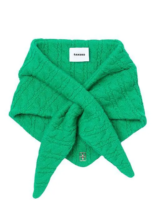 Sandro Cable-knit Wool And Cashmere-blend Bandana - Green