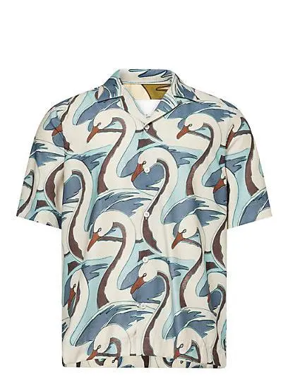 Paul Smith Swan Graphic-print Short-sleeve Woven Shirt - Blue