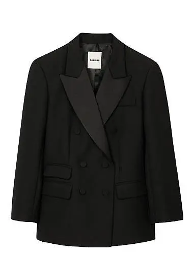 Sandro Double-breasted Wool-blend Jacket - Black