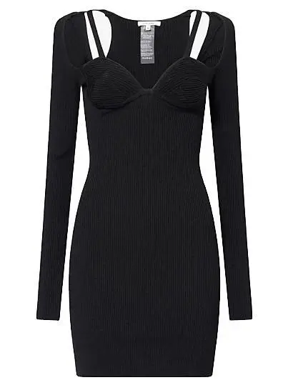 NENSI DOJAKA Contour Long-sleeves Knitted Mini Dress - Black