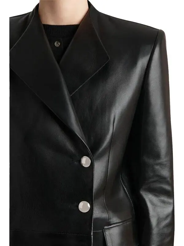 Khaite Elona Double-breasted Leather Jacket - Black