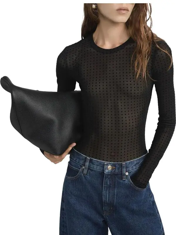 FRAME Mesh Polka Dot Top - Black