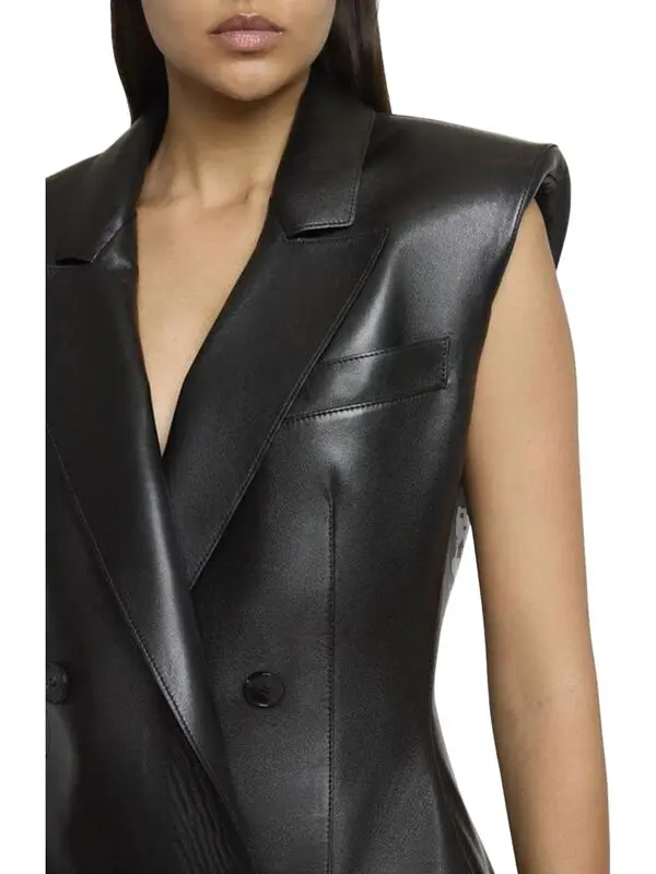 Givenchy Sleeveless Double-breasted Leather Jacket - Black