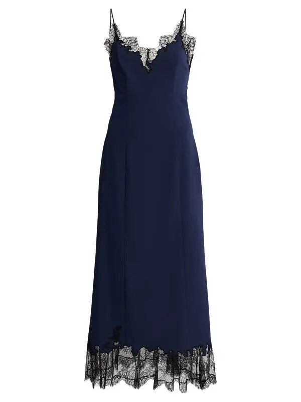 Staud Nadia Lace-trimmed Midi Dress - Navy