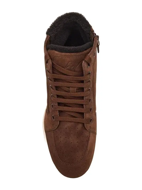 GIUSEPPE ZANOTTI Suede High-top Sneakers With Shearling Lining - Ferrero