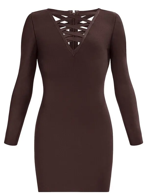 Herve Leger Bodycon Mini Dress - Dark Brown