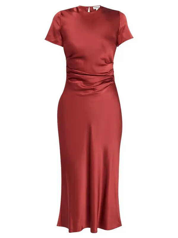 Staud Marcel Silk Midi Dress - Sangria