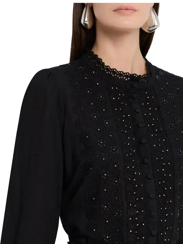 LoveShackFancy Larine Embellished Cotton Top - Black