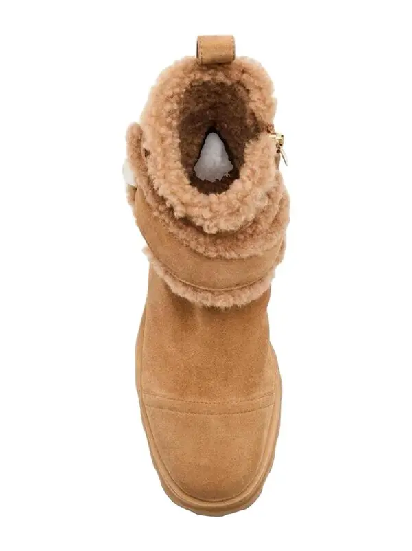 JIMMY CHOO Suede And Shearling Ankle Boots - Toffee