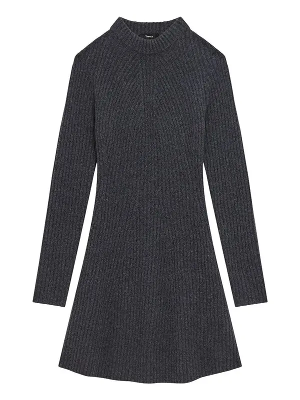 Theory Cashmere-wool Ribbed A-line Sweater Dress - Charcoal -
