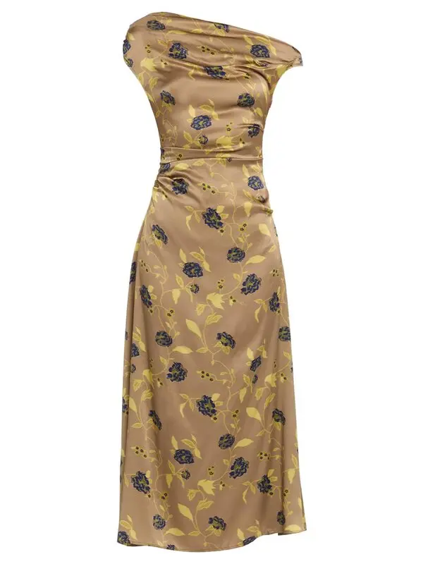 Staud Phare Asymmetric Floral Silk Midi Dress - Vintage Floral