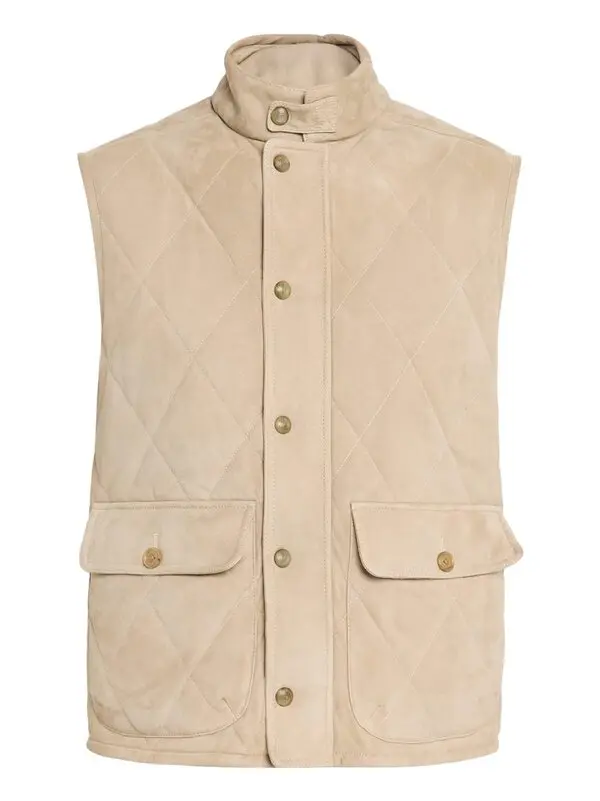 Ralph Lauren Carleton Quilted Suede Full-zip Vest - Truffle