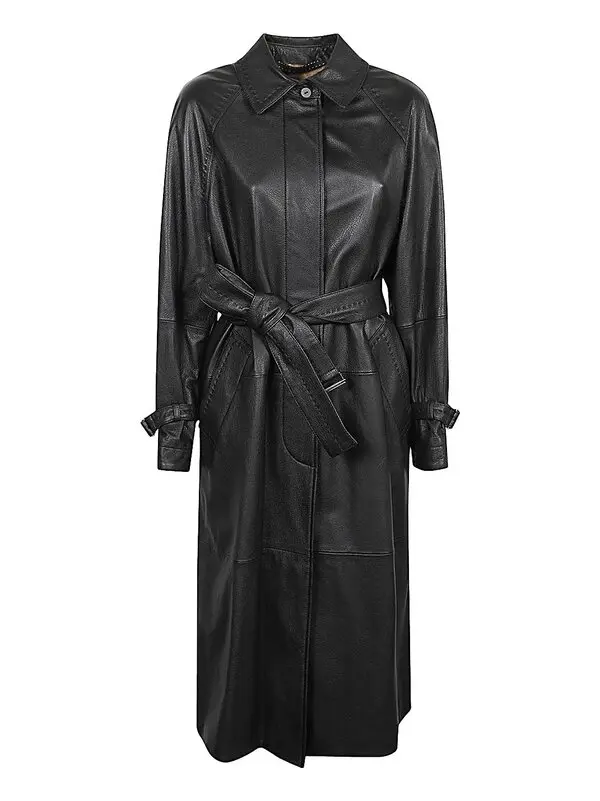 Max Mara Leather Trench Coat - Black