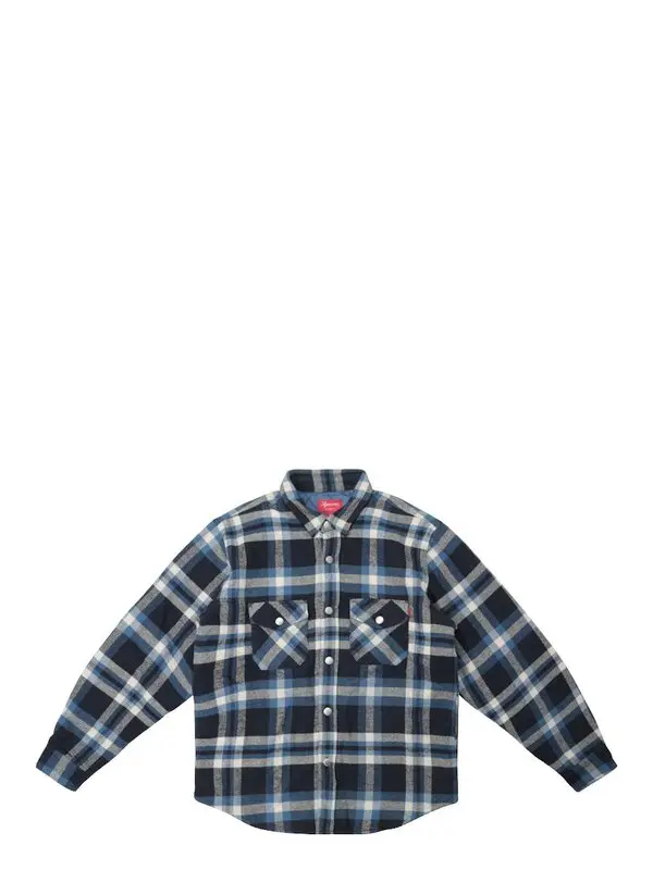 Supreme Quilted Arc Logo Flannel Shirt - Navy Blue