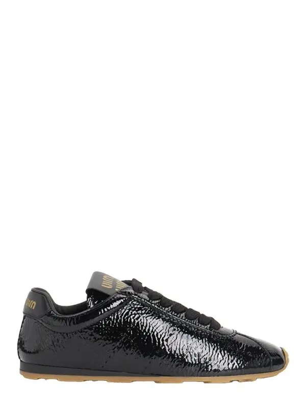 Miu Miu Shiny Leather Plume Sneakers - Black