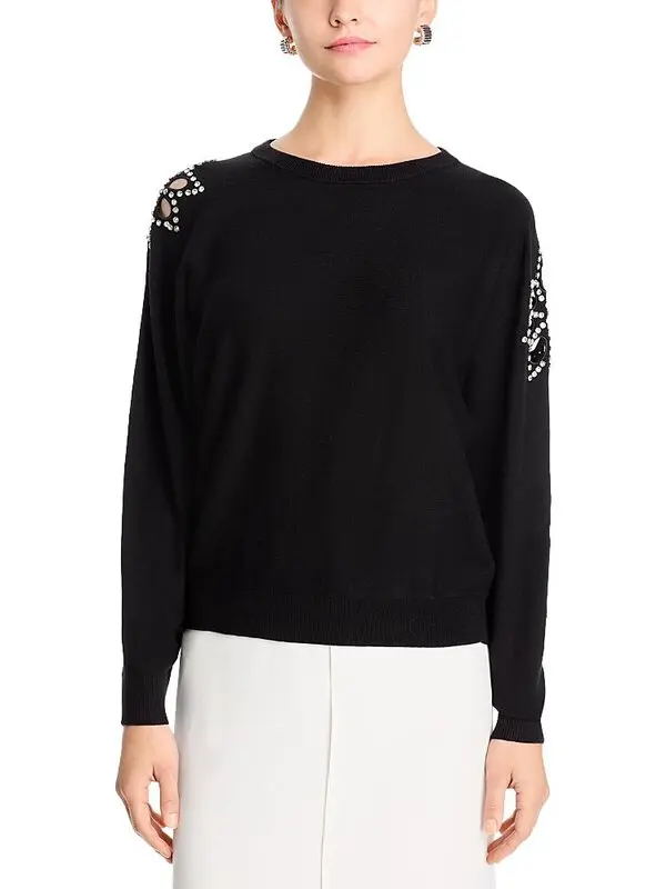 T Tahari Embellished Crewneck Sweater - Black