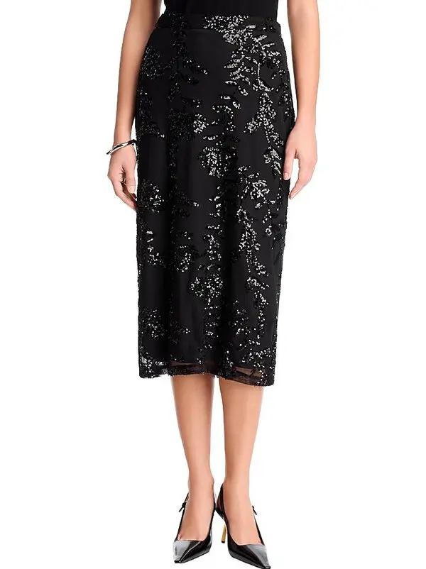 T Tahari Sequin Floral Skirt - Black