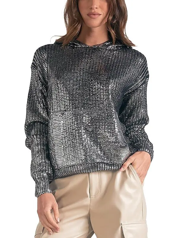 Elan Metallic Threaded Hoodie - Silver